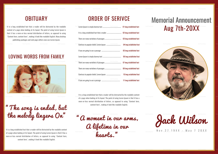 Customizable Funeral Trifold Brochure Template in Adobe Photoshop, Microsoft Word