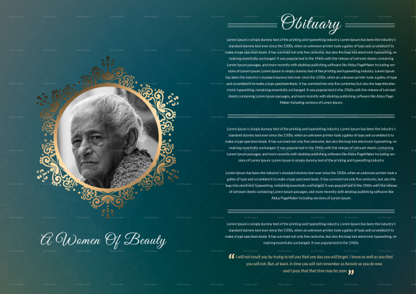 Obituary Funeral Booklet Template in Adobe Photoshop, Microsoft Word