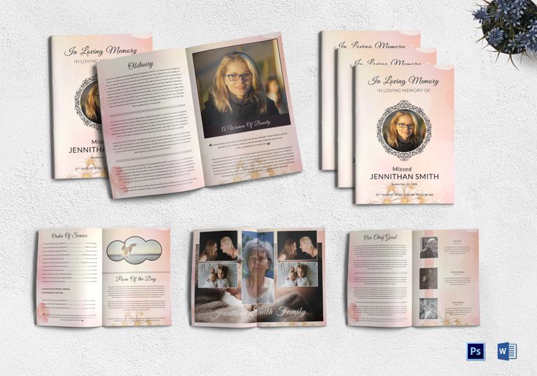 Designed Funeral Booklet Template in Adobe Photoshop, Microsoft Word