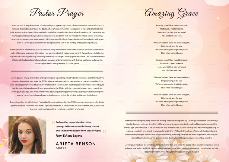 Designed Funeral Booklet Template in Adobe Photoshop, Microsoft Word