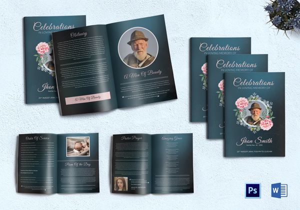 Elegant Funeral Booklet Template in Adobe Photoshop, Microsoft Word