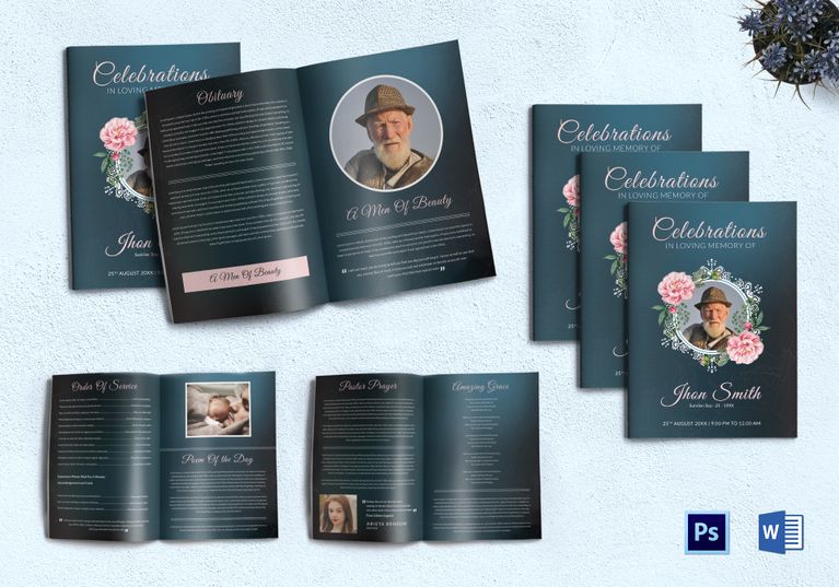 Elegant Funeral Booklet Template in Adobe Photoshop, Microsoft Word
