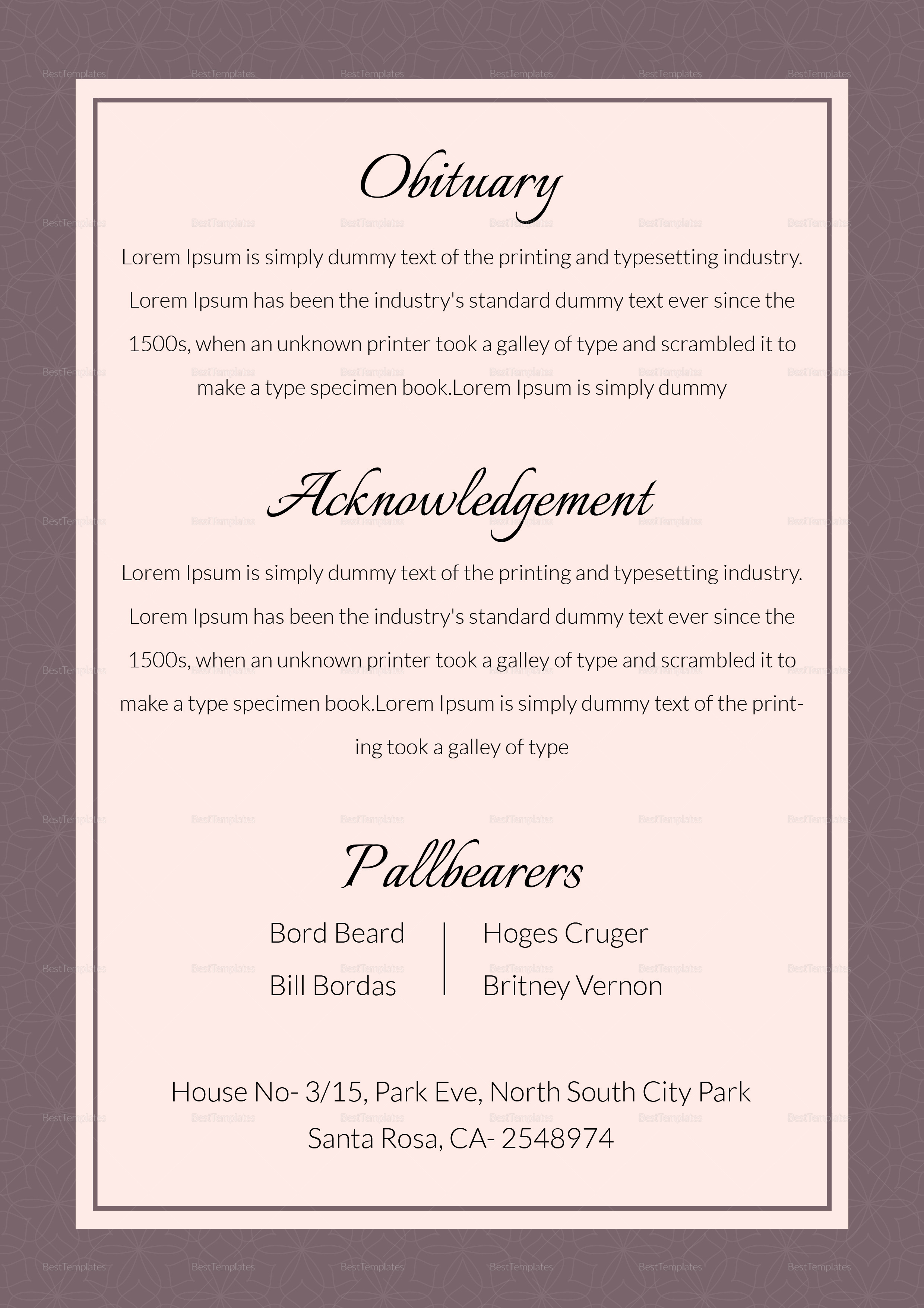 Free Obituary Template For Microsoft Word
