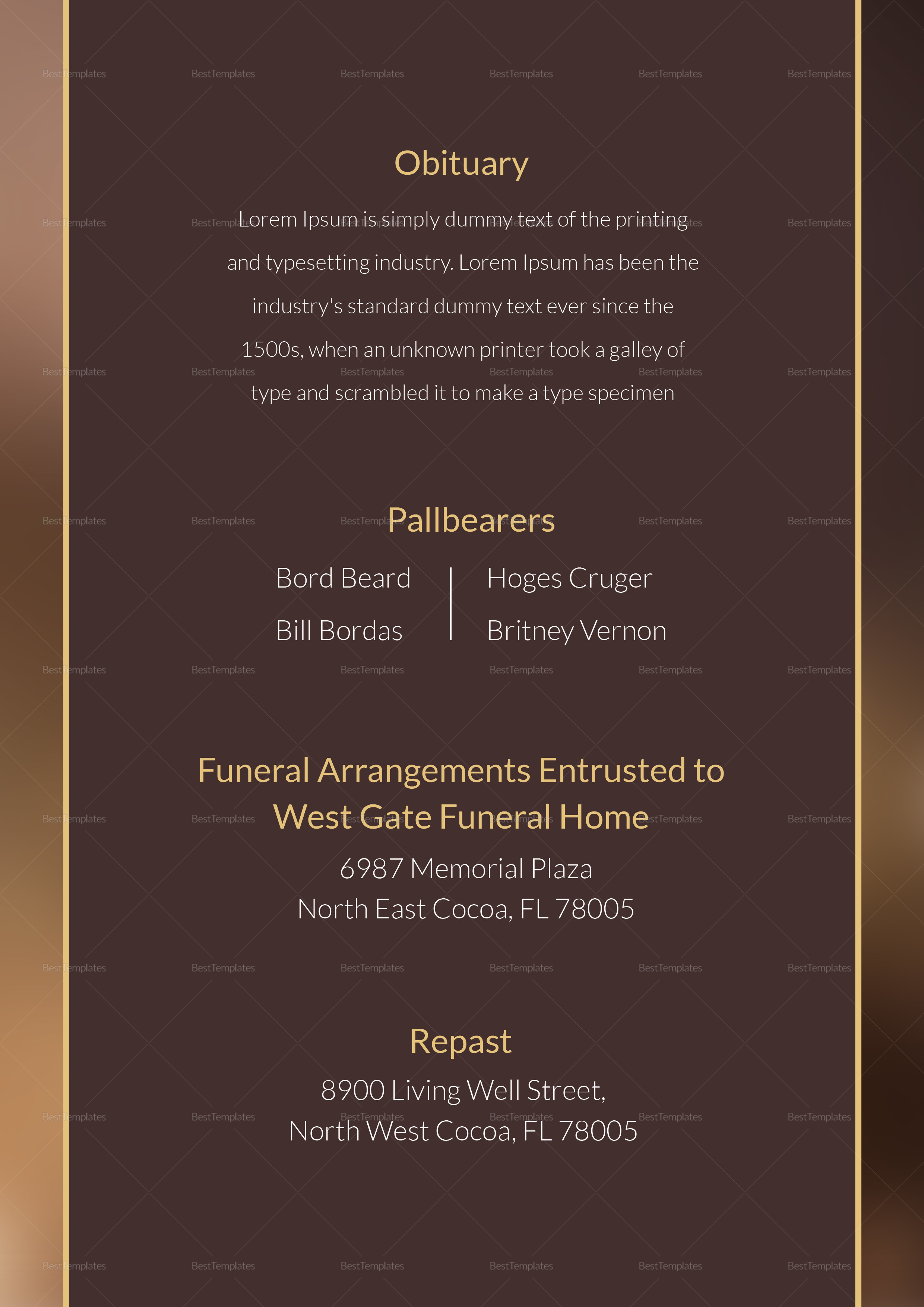 Customizable Funeral Obituary Template in Adobe Photoshop, Microsoft Word