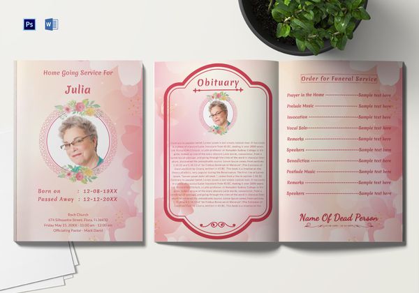 Funeral Order of Service Brochure Template in Adobe Photoshop, Microsoft Word