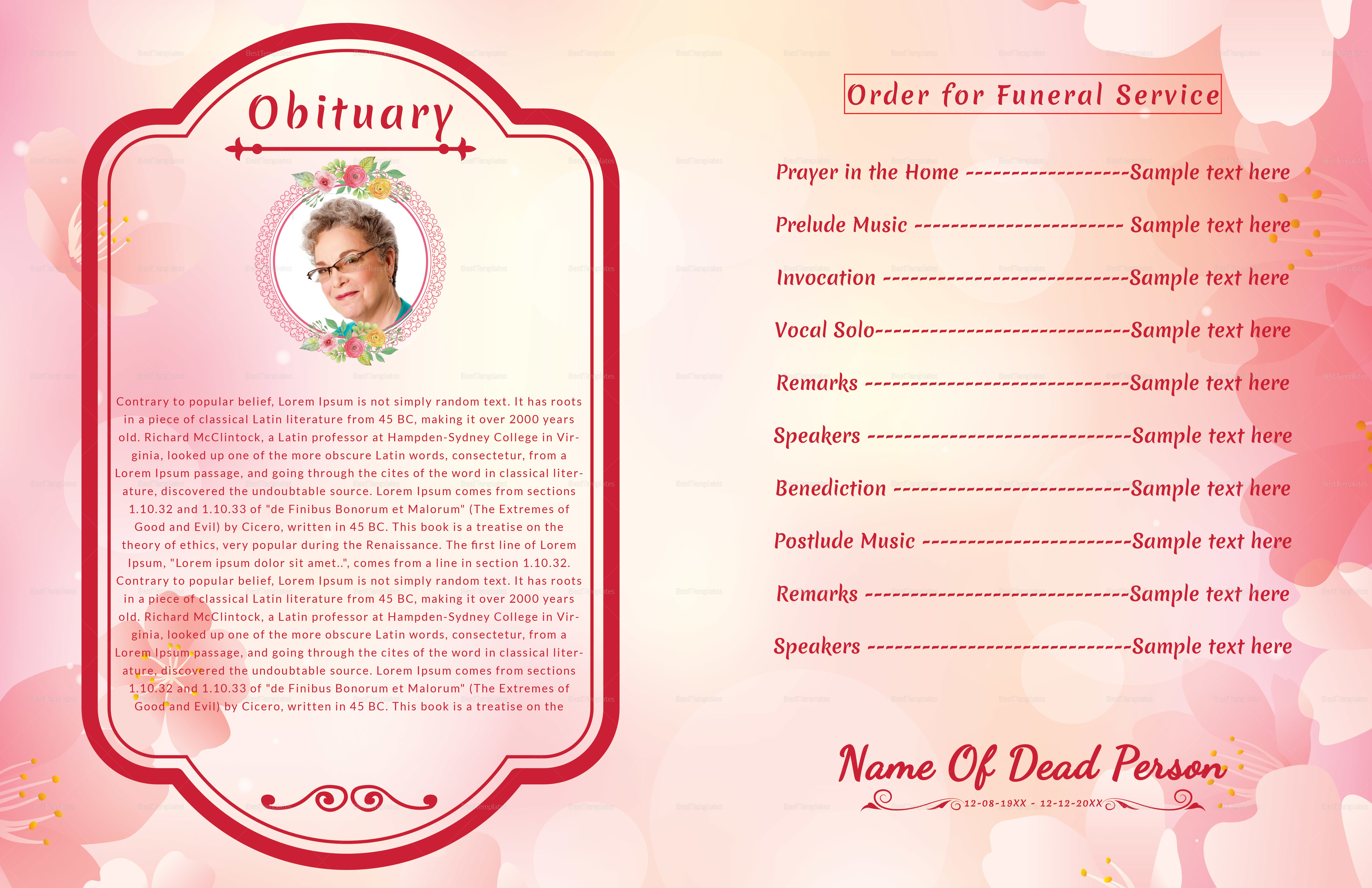 Funeral Order Of Service Brochure Template In Adobe Photoshop 