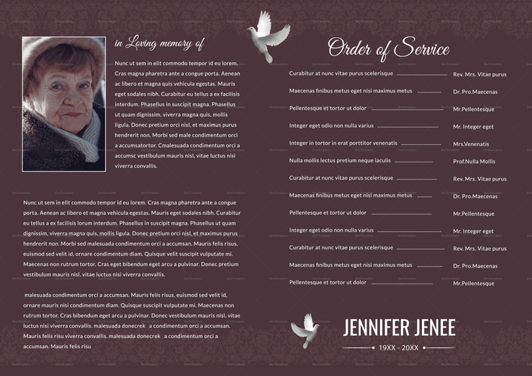 Floral Funeral Program Brochure Template in Adobe Photoshop, Microsoft Word