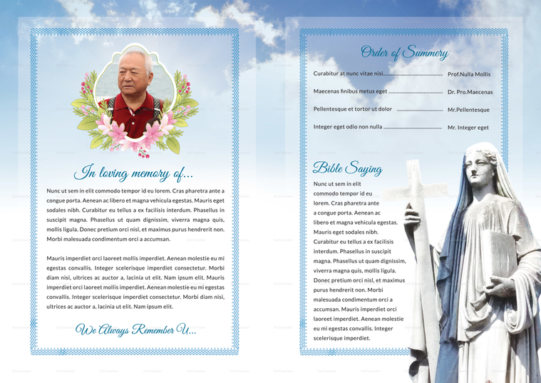 Funeral Program Bi Fold Template in Adobe Photoshop, Microsoft Word