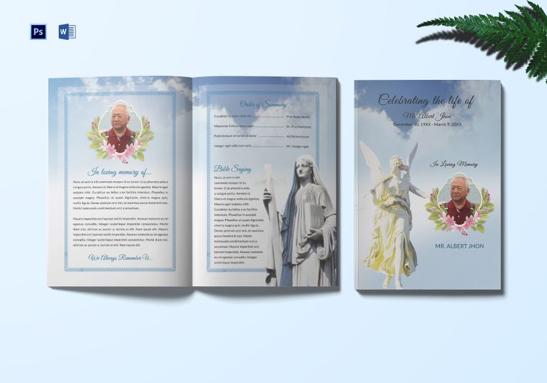 Funeral Program Bi Fold Template in Adobe Photoshop, Microsoft Word