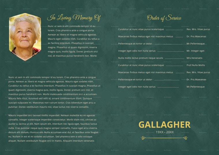 Funeral A4 Bi-Fold Program Template in Adobe Photoshop, Microsoft Word