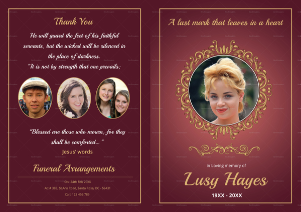 Memorial Service Funeral Brochure Template in Adobe Photoshop ...