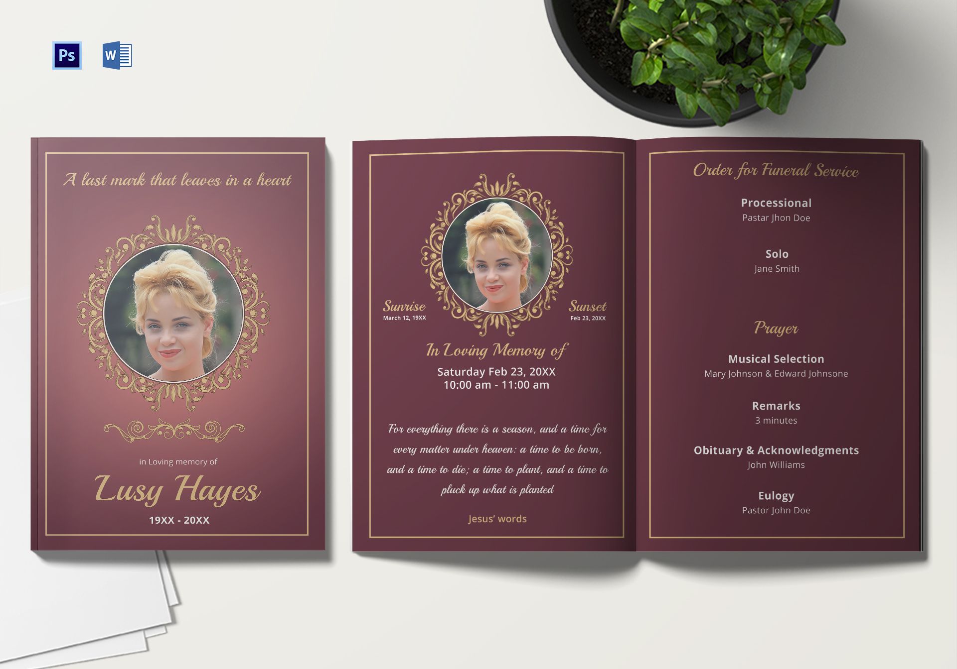 Memorial Service Funeral Brochure Template In Adobe Photoshop