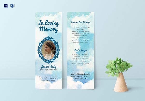 Editable Memorial Bookmark Template in Adobe Photoshop, Microsoft Word