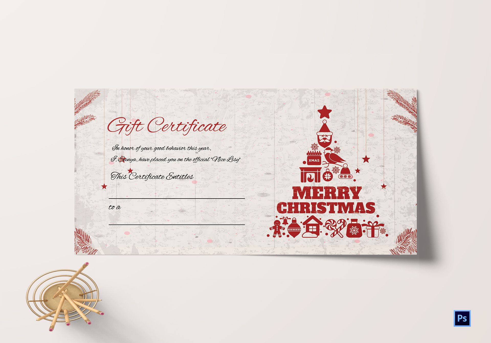Merry Christmas Gift Certificate Template In Adobe Photoshop