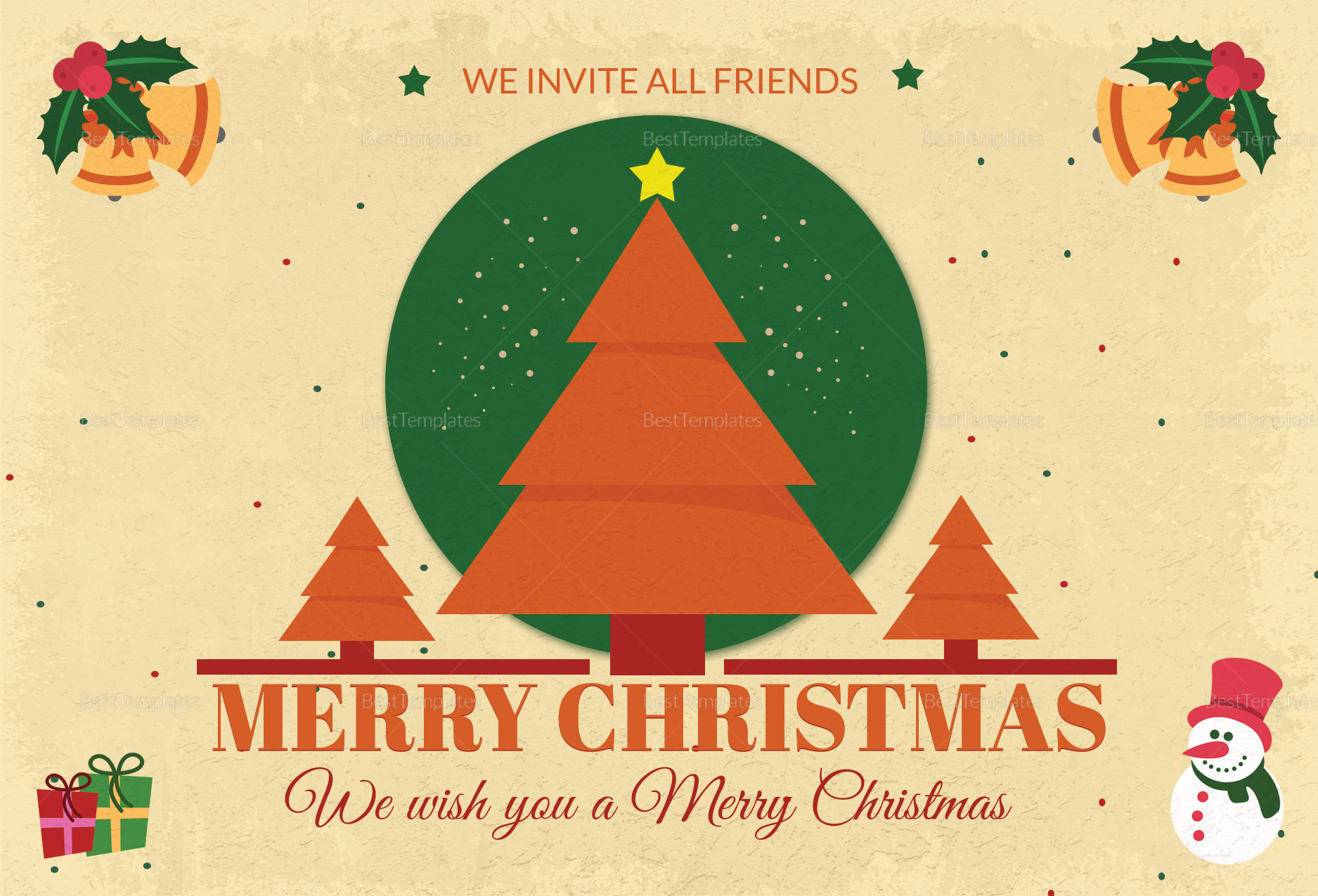 Star Christmas Tree Greeting Card Template in Adobe Photoshop