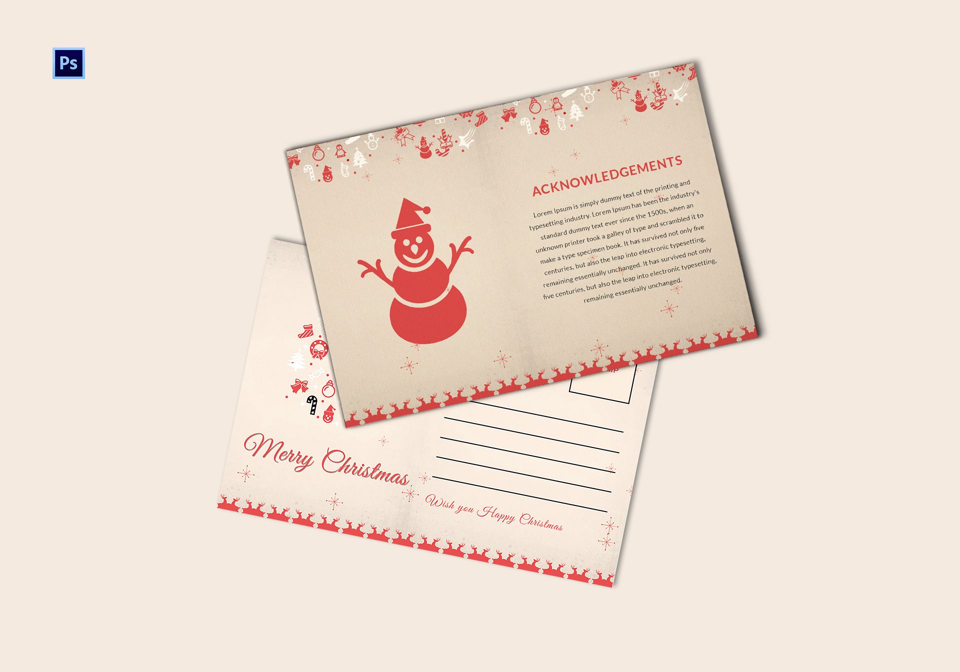 Adorable Christmas Postcard Template In Adobe Photoshop