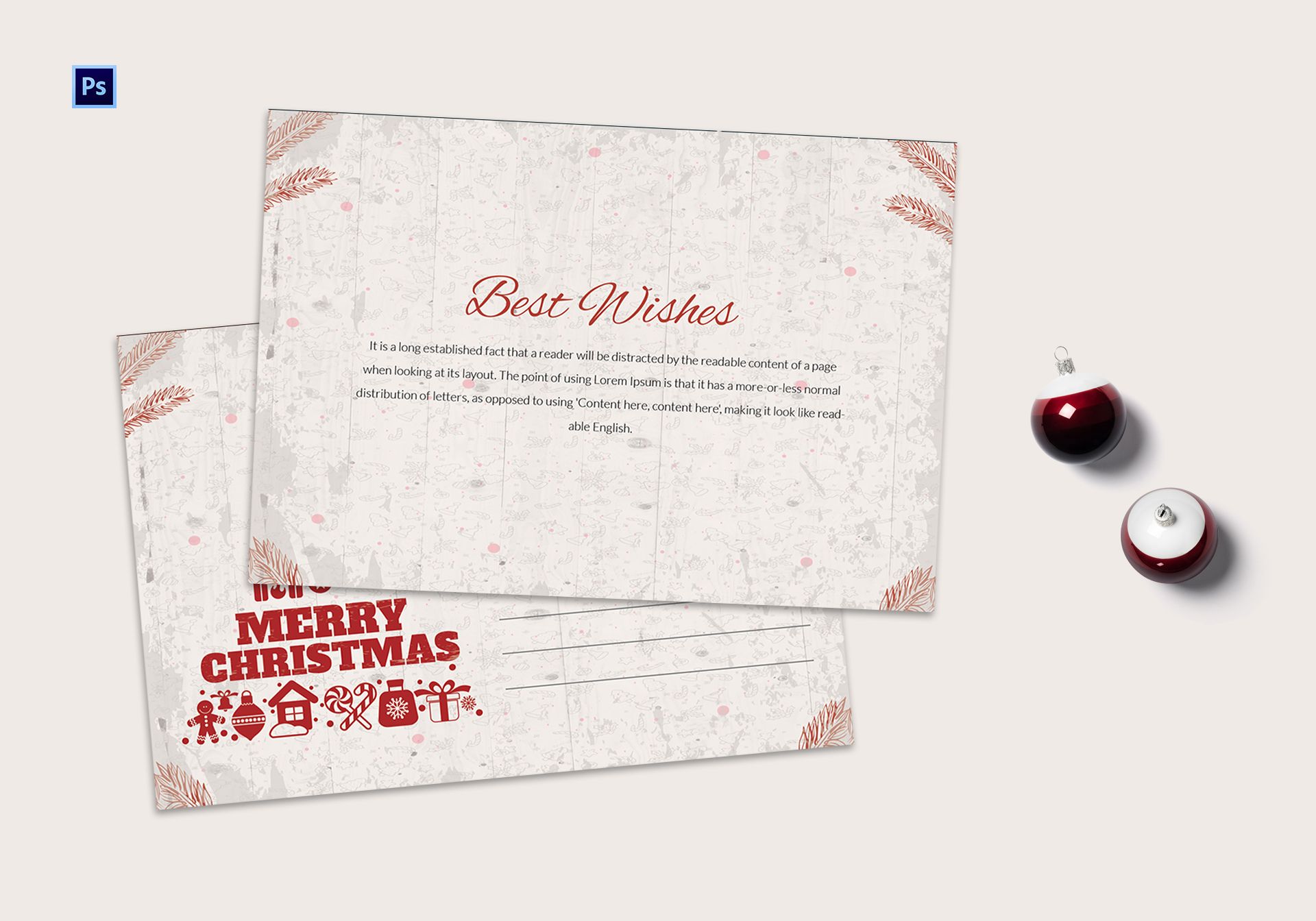 Christmas Best Wishes Postcard Template in Adobe Photoshop