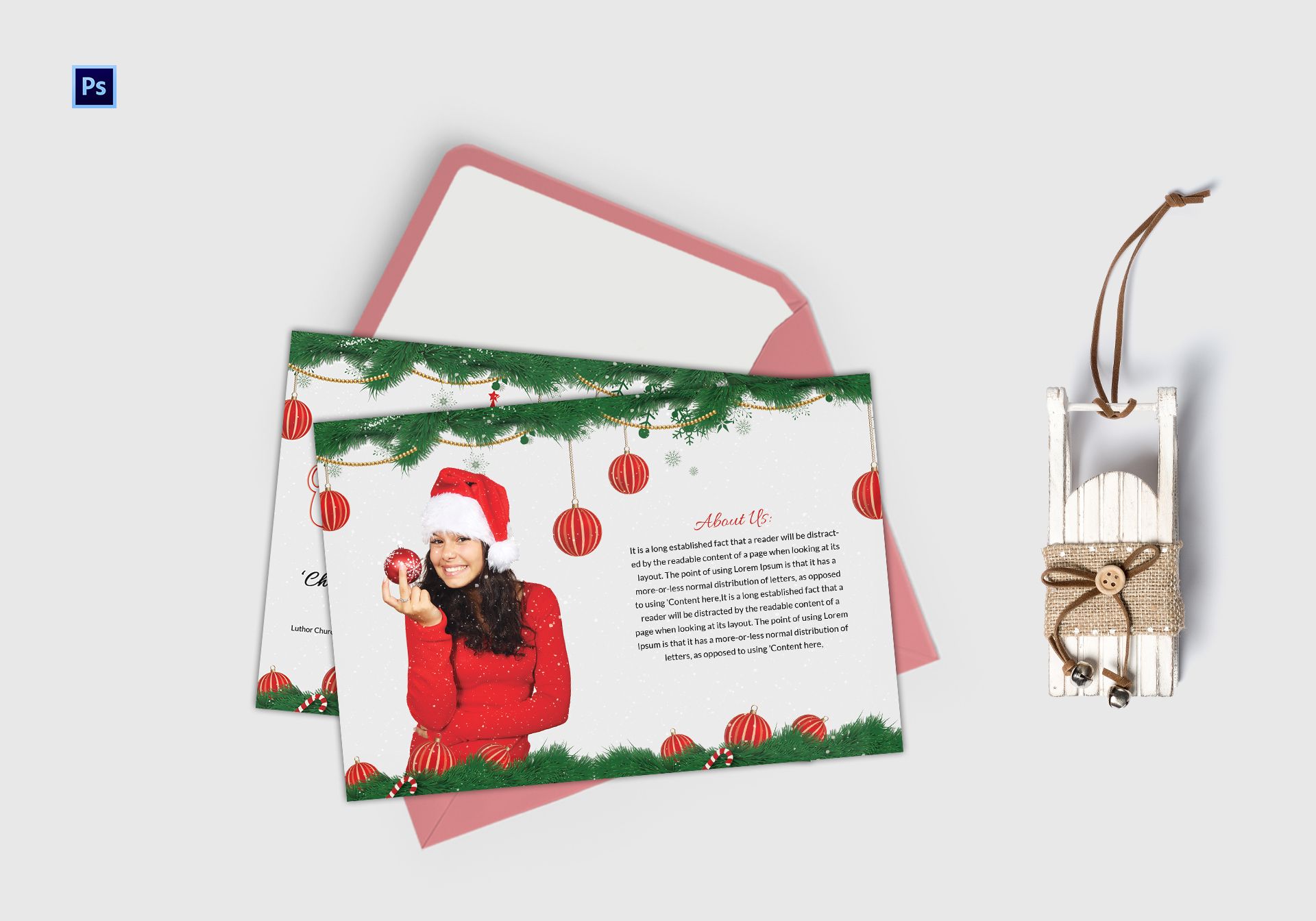 Editable Merry Christmas Postcard Template In Adobe Photoshop