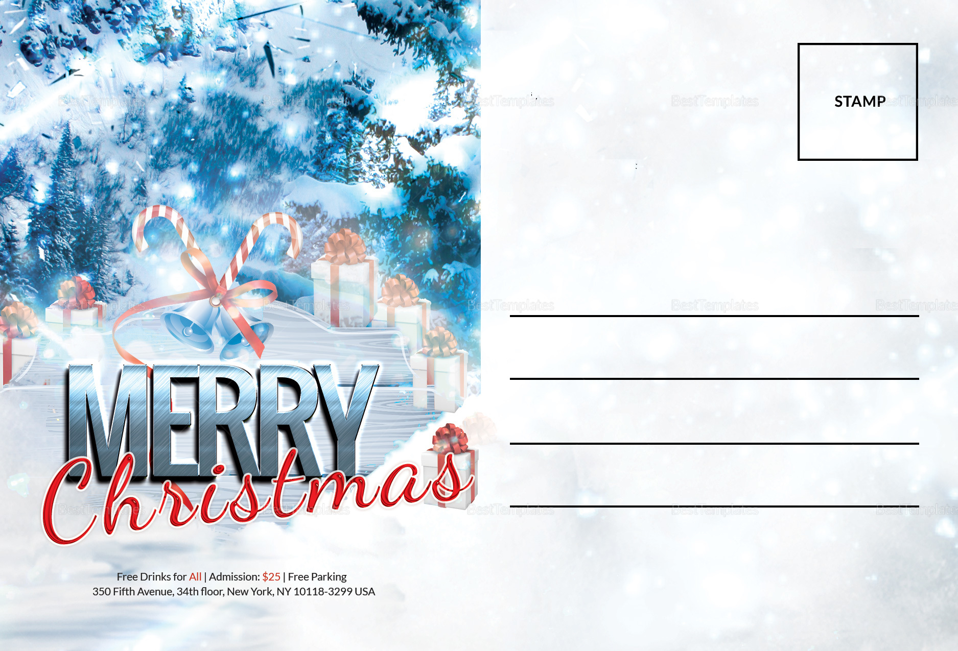 Xmas Tree Postcard Template in Adobe Photoshop