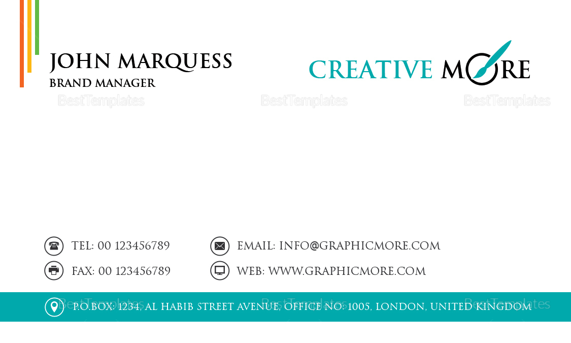 Brand Manager Business Card Design Template in Word, PSD, Publisher