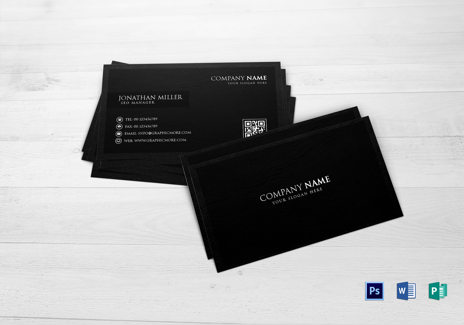 Black Business Card Design Template In Word PSD Publisher