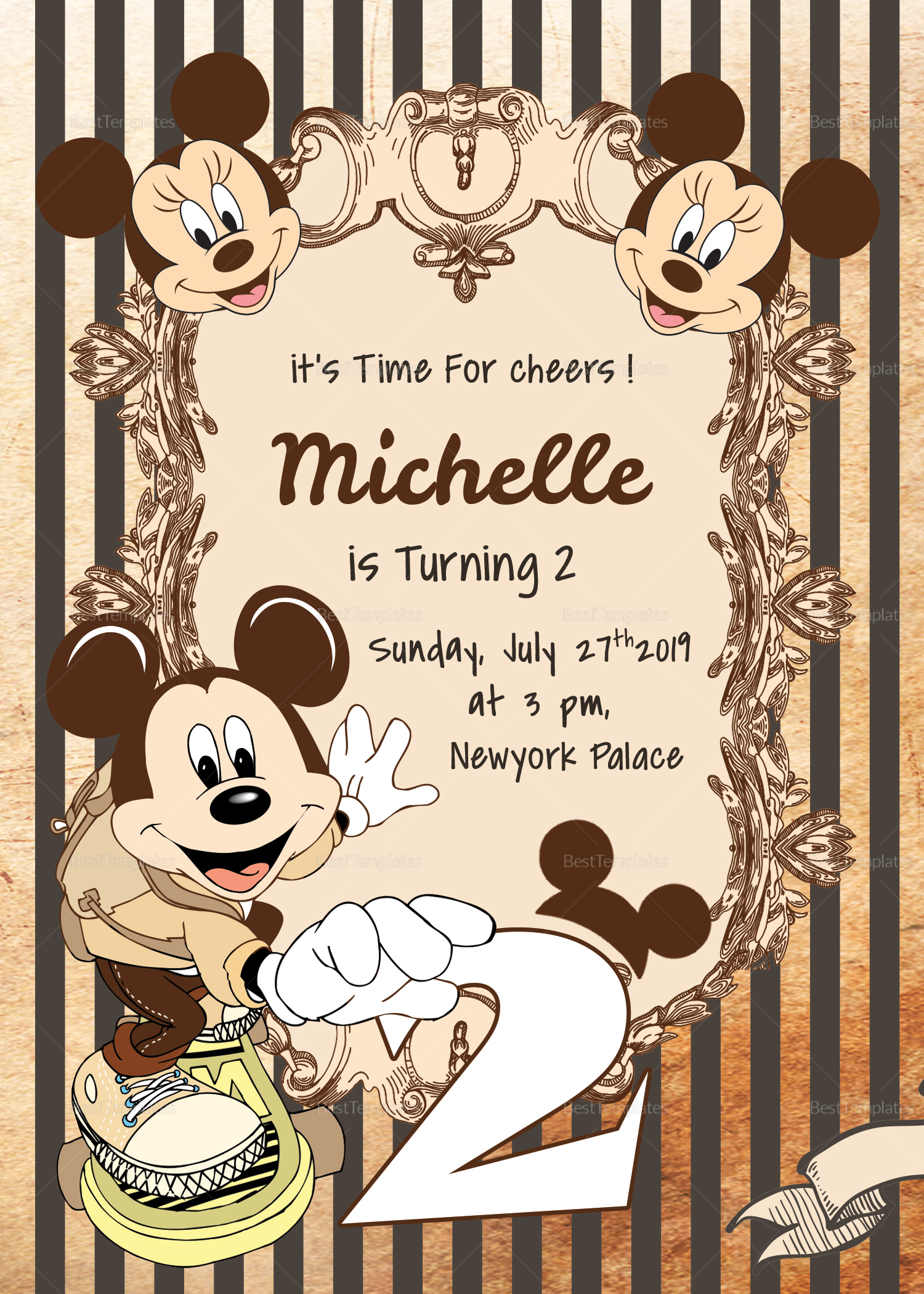 Elegant Mickey Mouse Birthday Invitation Card Design Template in Word ...