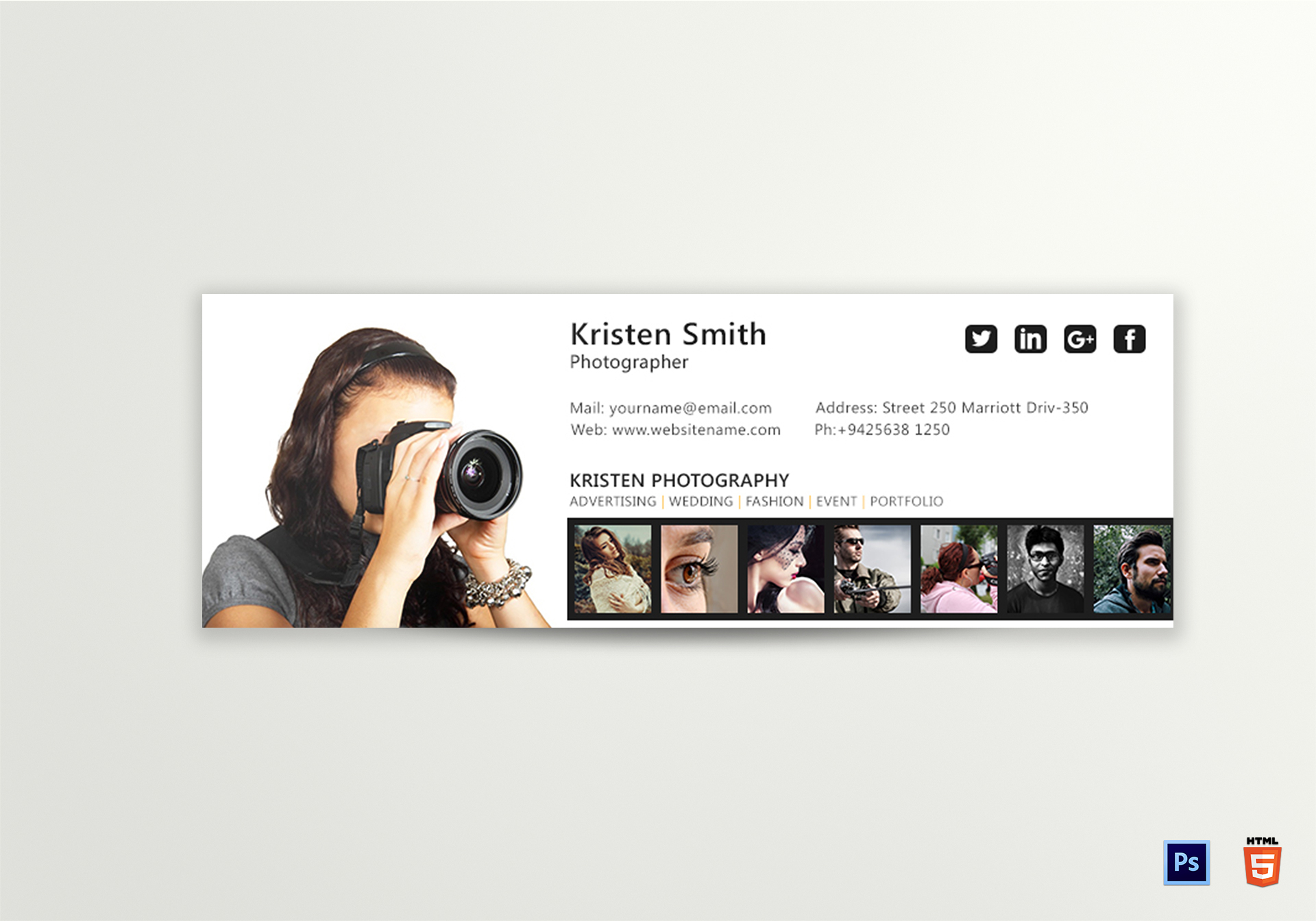Photographer Email Signature Design Template in PSD, HTML