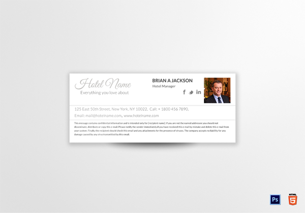 Hotel Travel Email Signature Design Template in PSD, HTML