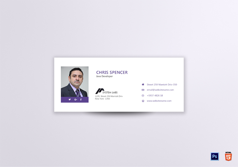 Java Developer Email Signature Design Template in PSD, HTML