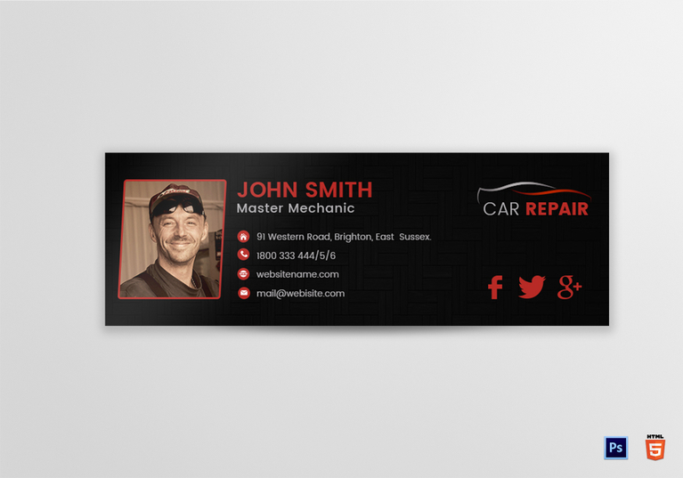 Car Repair Email Signature Design Template in PSD, HTML