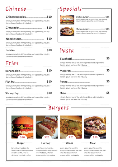 Simple Food Menu Design Template in PSD, Word, Publisher