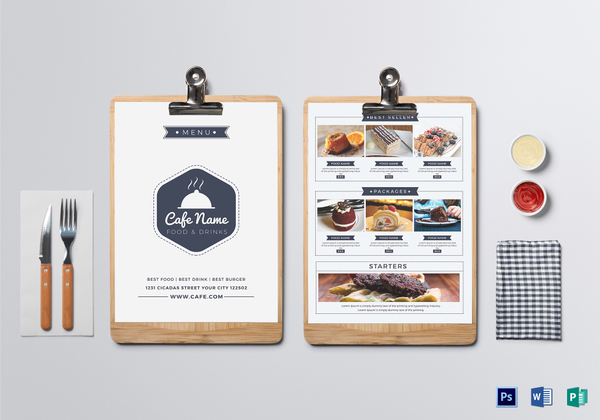 Club Cafe Menu Design Template in PSD, Word, Publisher