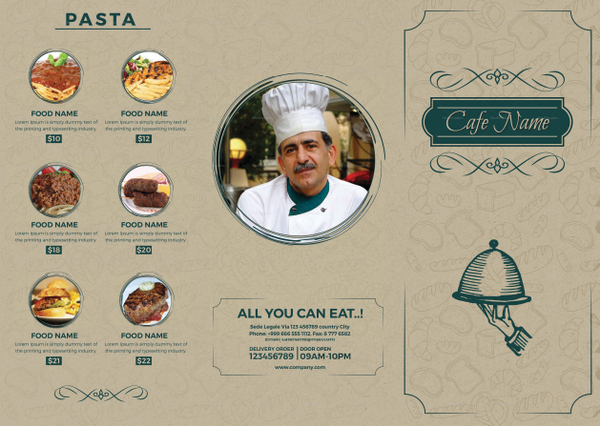 Classic Cafe Menu Tri Fold Design Template in PSD, Word, Publisher