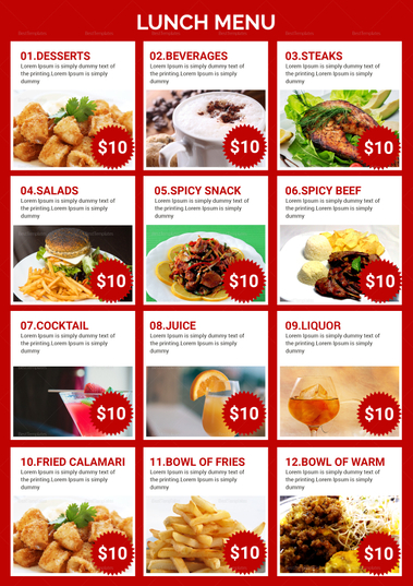 Lunch Menu Design Template in PSD, Word, Publisher