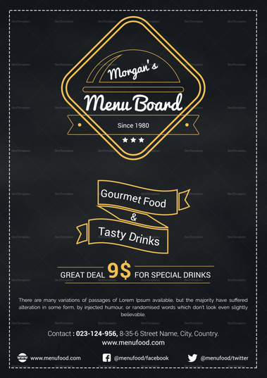Simple Restaurant Menu Board Design Template in PSD, Word, Publisher
