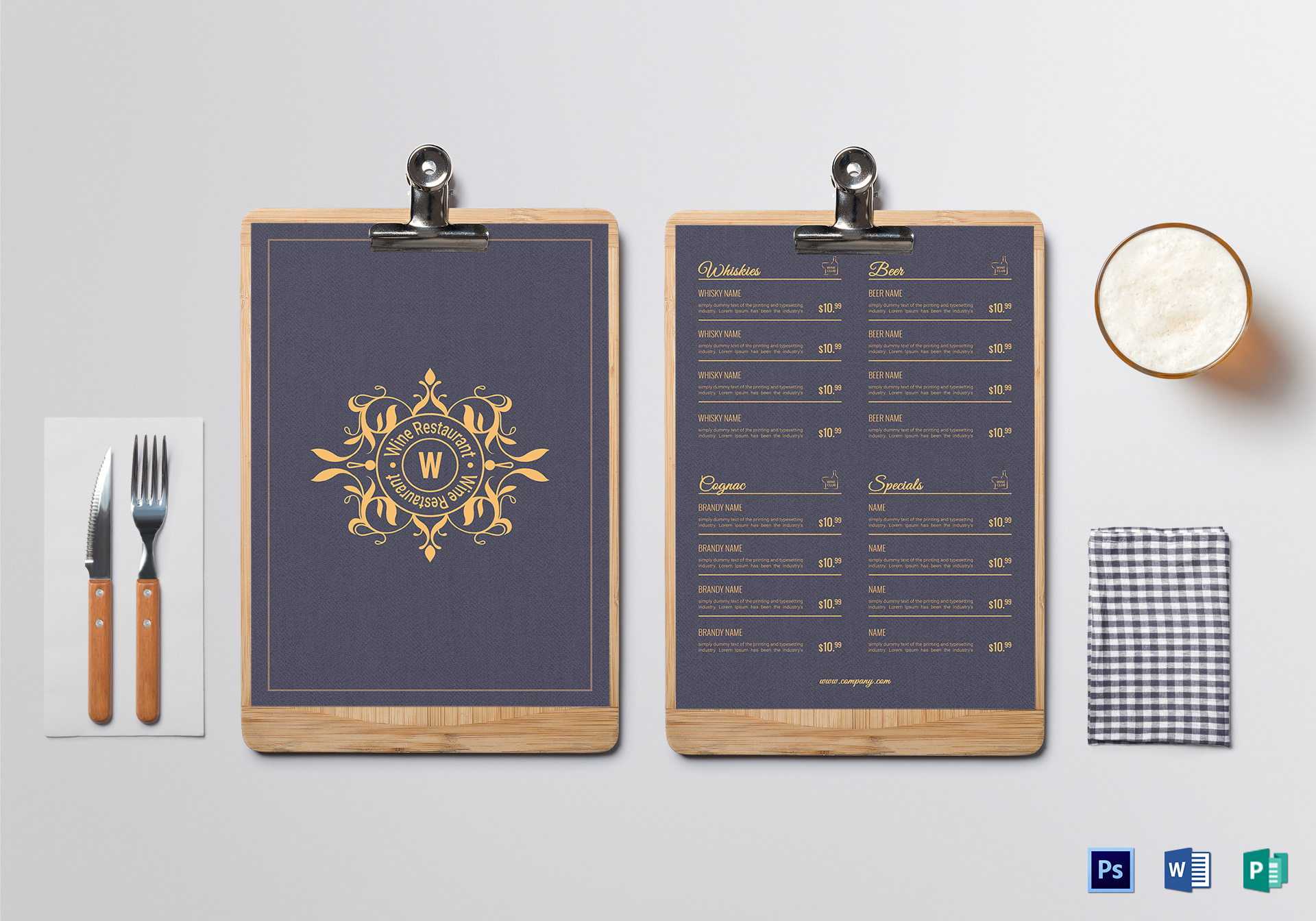 Luxurious Drinks Menu Design Template In PSD Word Publisher