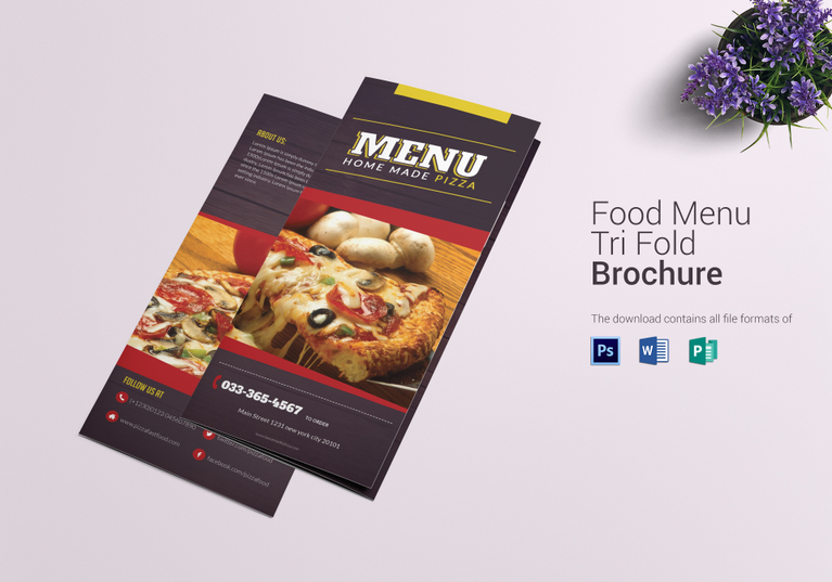Pizza Menu Trifold Design Template in PSD, Word, Publisher