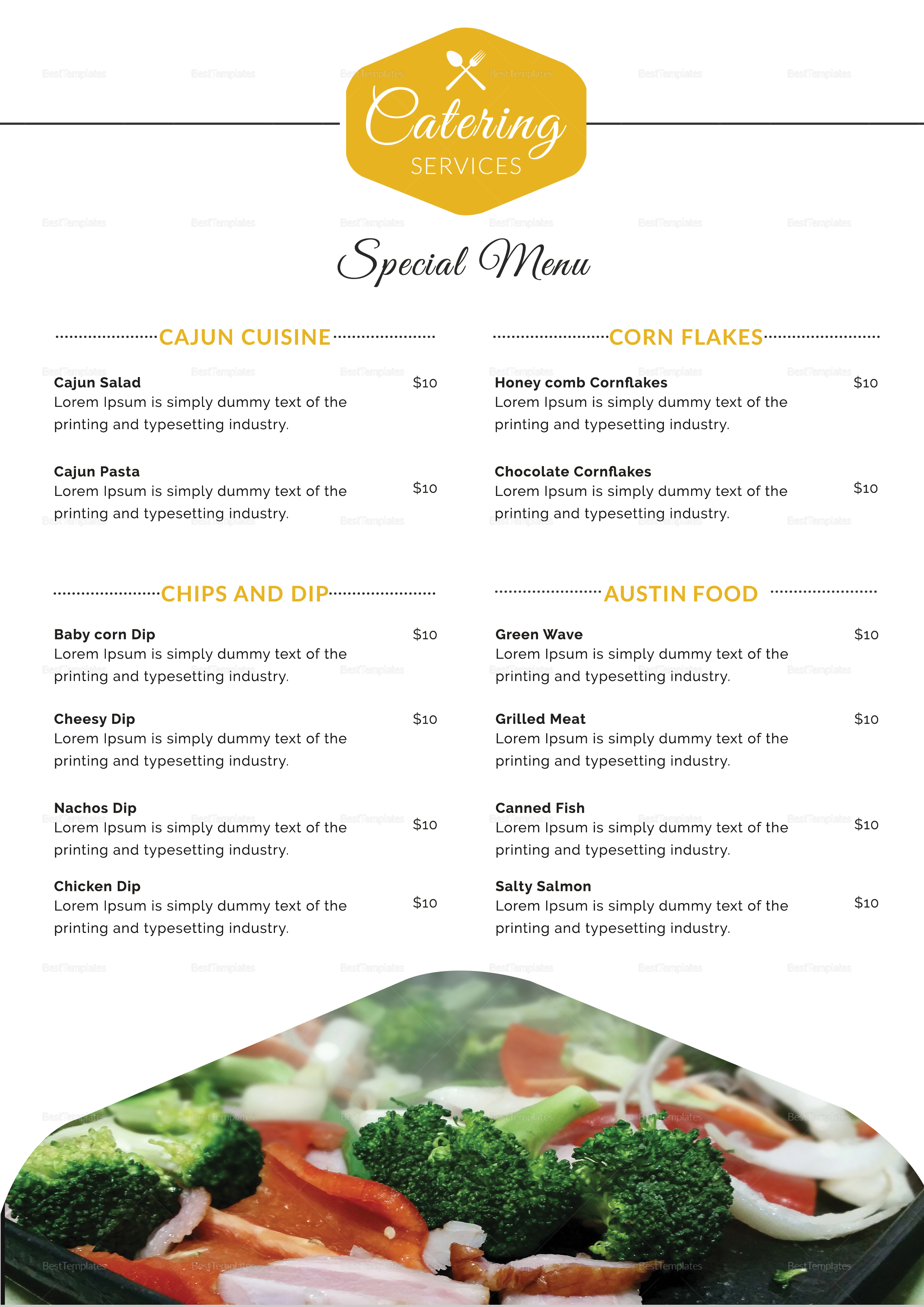 Sample Catering Menu Templates