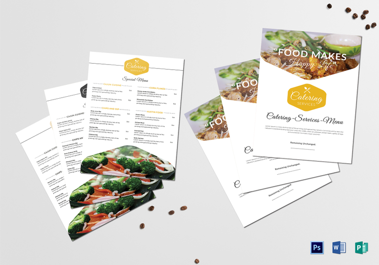 Food Catering Service Menu Design Template in PSD, Word, Publisher