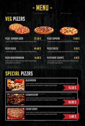 Pizza Menu Table Tent Design Template in PSD, Word, Publisher