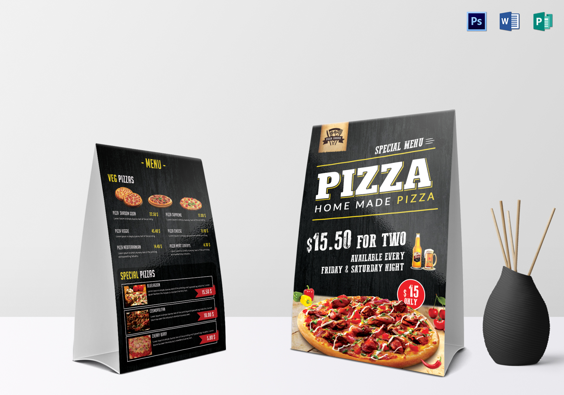 Pizza Menu Table Tent Design Template In PSD Word Publisher