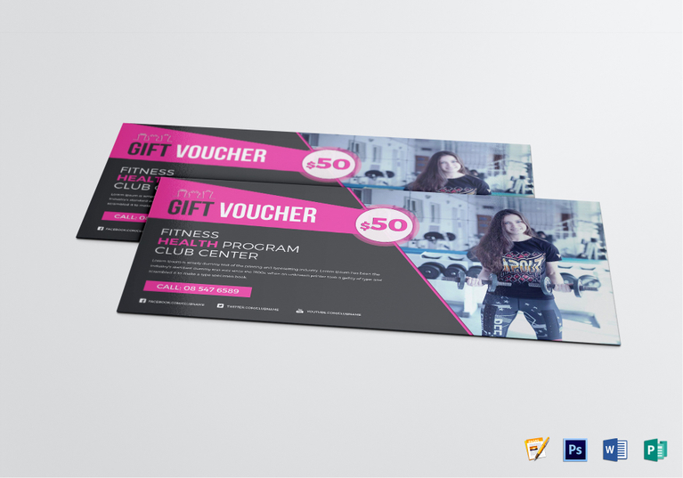 Promotional Fitness Coupon Design Template in Word, PSD, Pages, Publisher