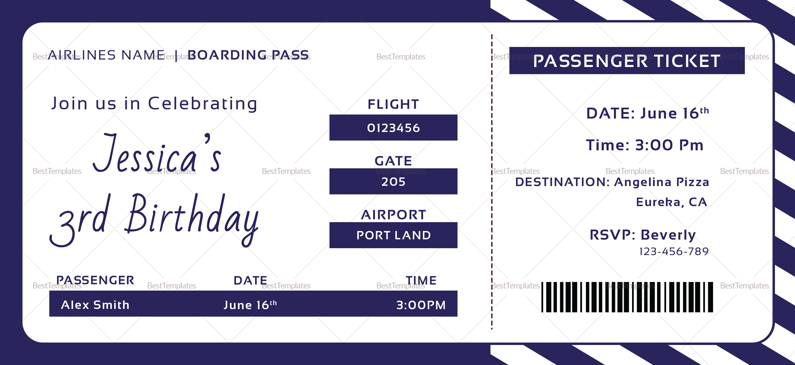 Birthday Boarding Pass Invitation Ticket Design Template In PSD Word 