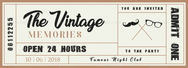 Vintage Event Ticket Design Template in Word, PSD, Pages, Publisher