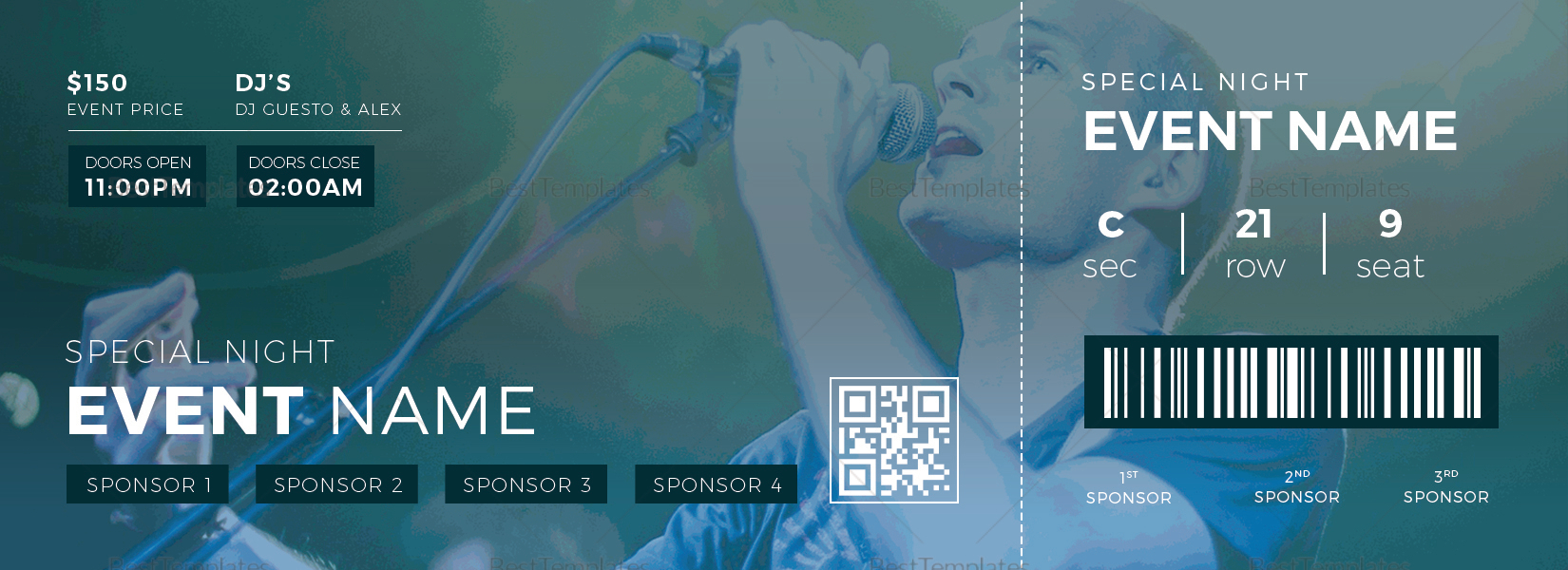 Watercolor Event Ticket Design Template in PSD, Word, Publisher, Pages