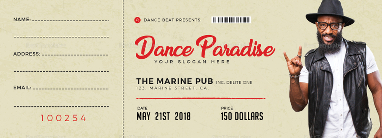 Dance Event Ticket Design Template in PSD, Word, Publisher, Pages