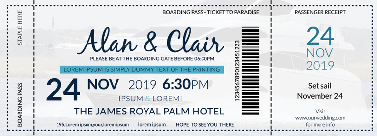 Boat Boarding Pass Invitation Ticket Design Template in PSD, Word ...