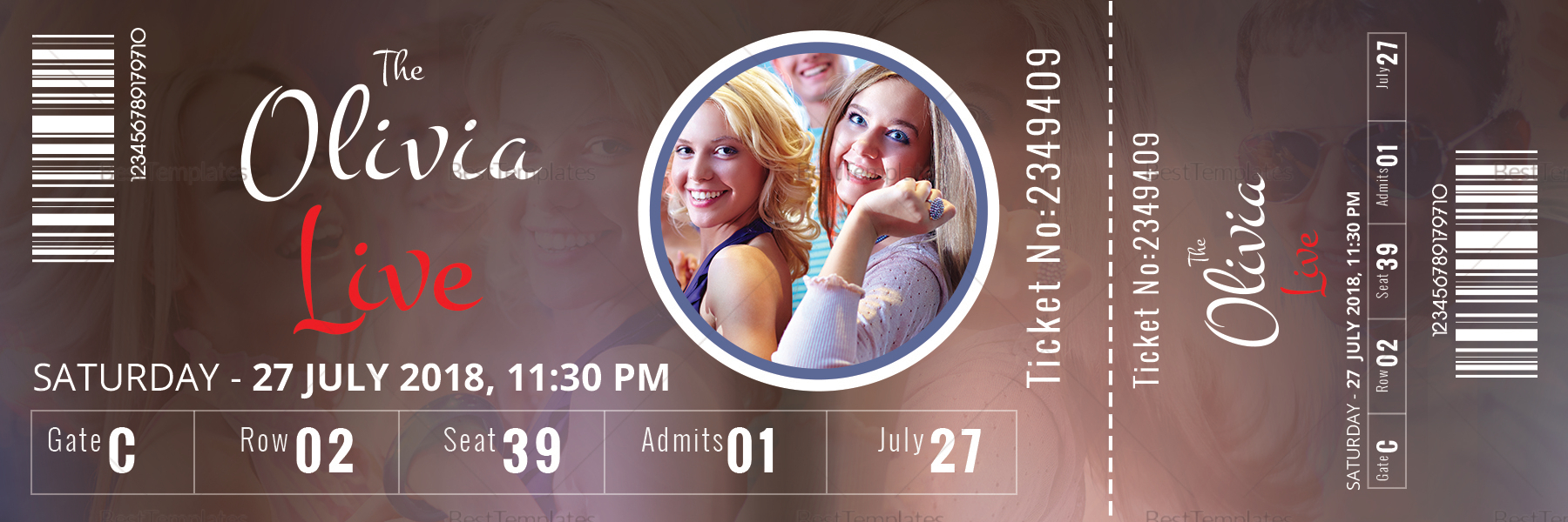Event Show Time Ticket Design Template in PSD, Word, Publisher, Pages