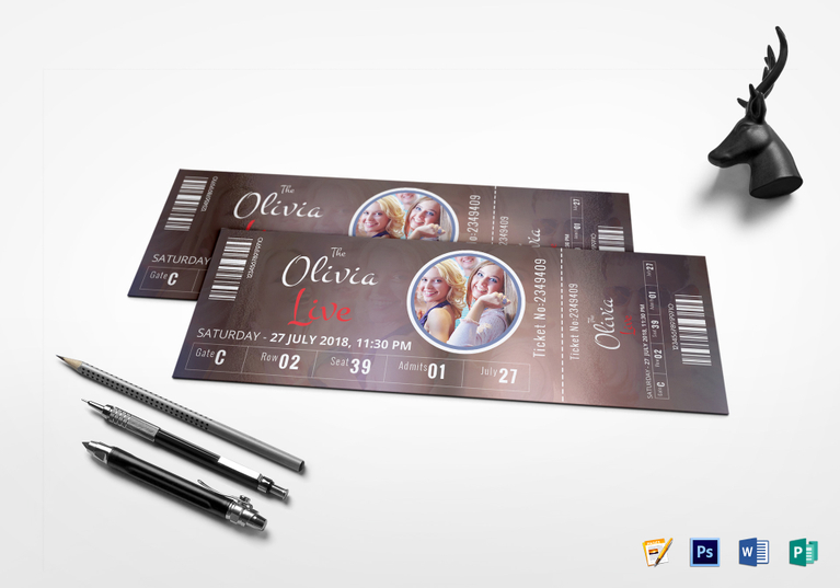 Event Show Time Ticket Design Template in PSD, Word, Publisher, Pages