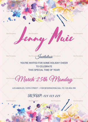 Floral Watercolor Debut Invitation Design Template in Word, PSD, Publisher